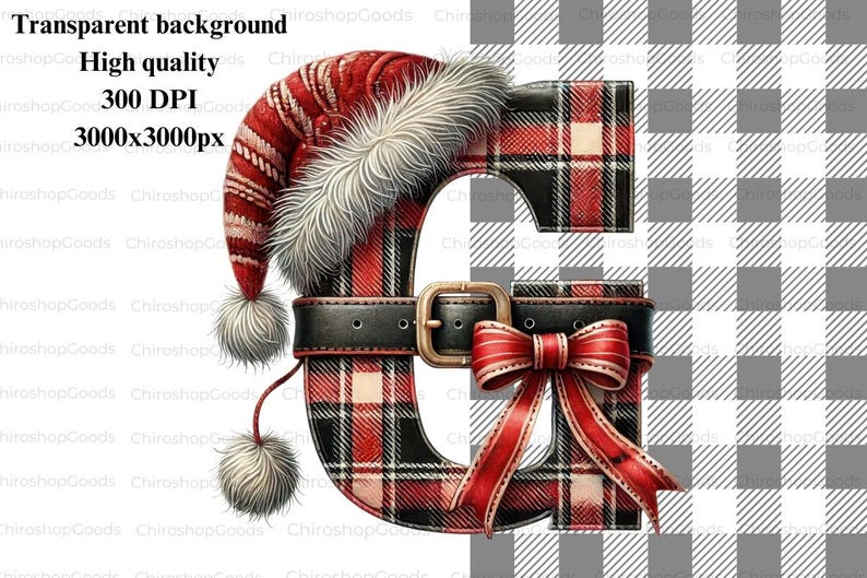 Christmas Alphabet, Watercolor Clipart, Plaid Holiday Letters PNG ...