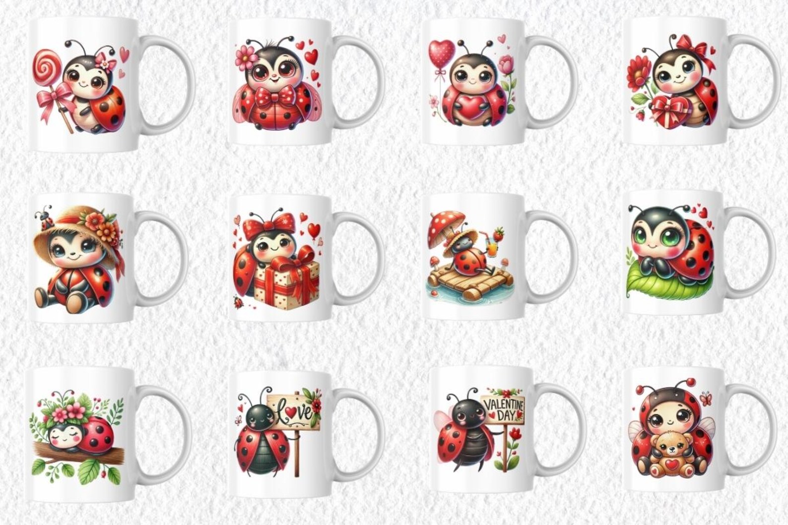 Valentine Ladybug Clipart Set, Cute Bug Illustrations (digital Download ...