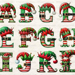 Christmas Elf Alphabet Clipart: Watercolor Festive Letters (digital ...