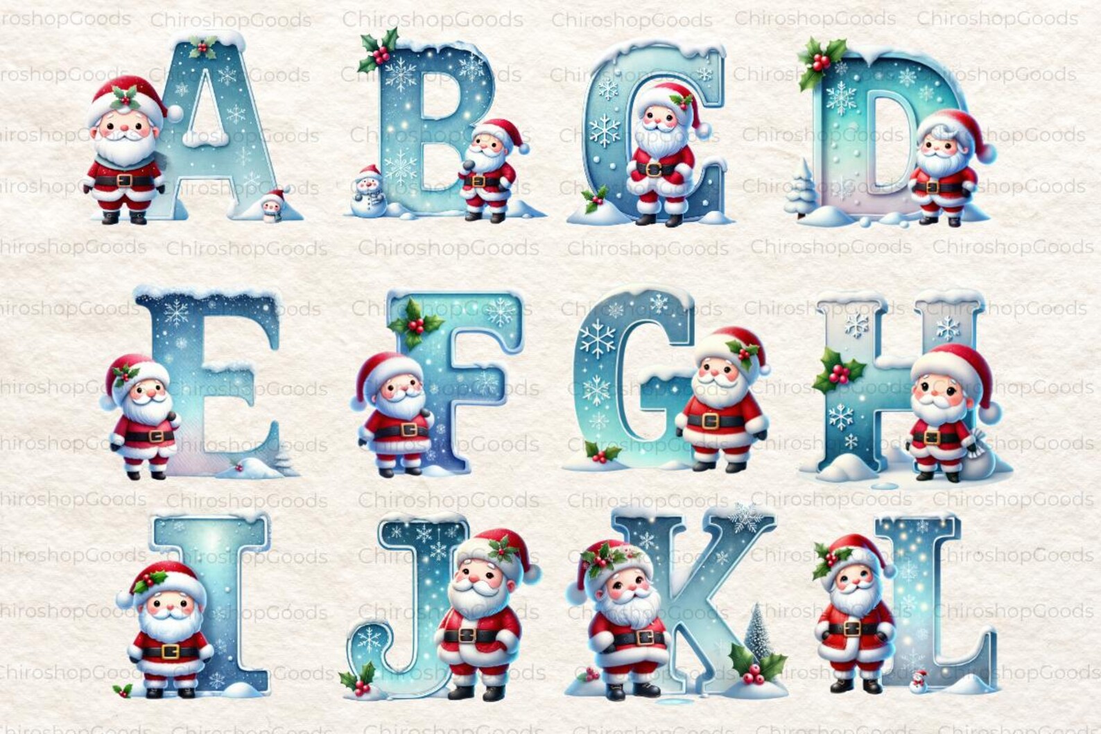Christmas Santa Claus Alphabet Clipart: Festive Snowy Letters (PNG ...