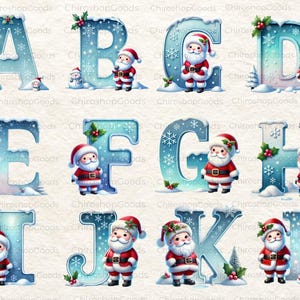 Christmas Santa Claus Alphabet Clipart: Festive Snowy Letters (PNG ...