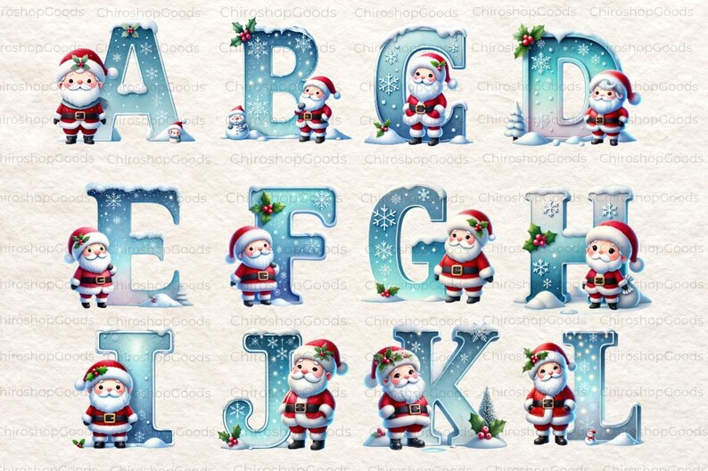 Christmas Santa Claus Alphabet Clipart: Festive Snowy Letters (PNG ...