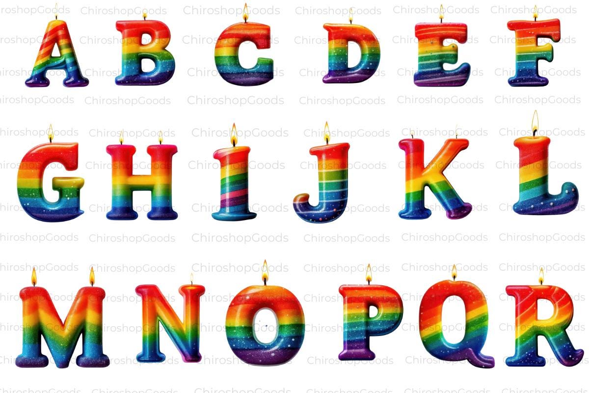 Birthday Candle Alphabet, Clipart PNG, A-Z Letters, Numbers 0-9 With ...