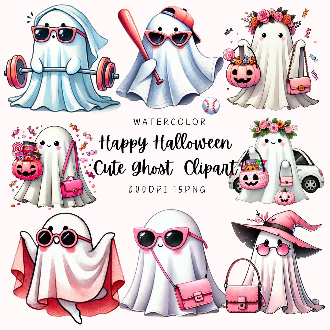 Cute Halloween Ghost Clipart, PNG, Pink Sunglasses (digital Download ...