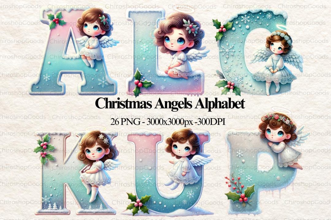 Christmas Alphabet, Christmas Angel Alphabet Pastel Clipart, Soft ...