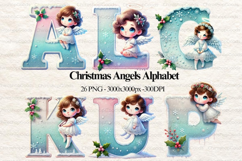 Christmas Angel Alphabet Clipart: Pastel Winter Letters (PNG Digital ...