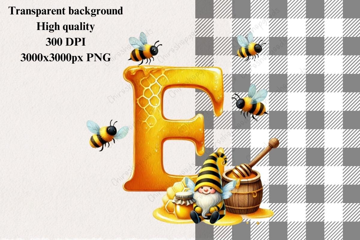 Bee Gnome Alphabet PNG Clipart, Cute Honey Gnome Letters, Watercolor ...
