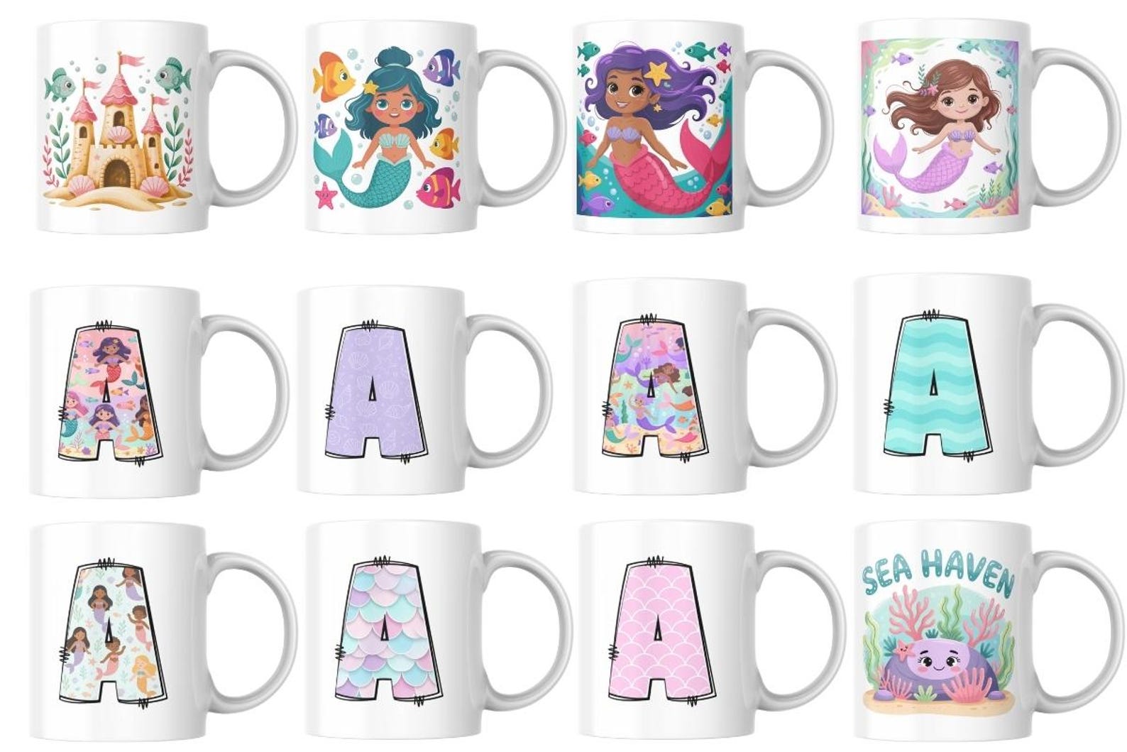 Sea Haven Mermaid Alphabet Clipart Set PNG Bundle With Letters Numbers ...