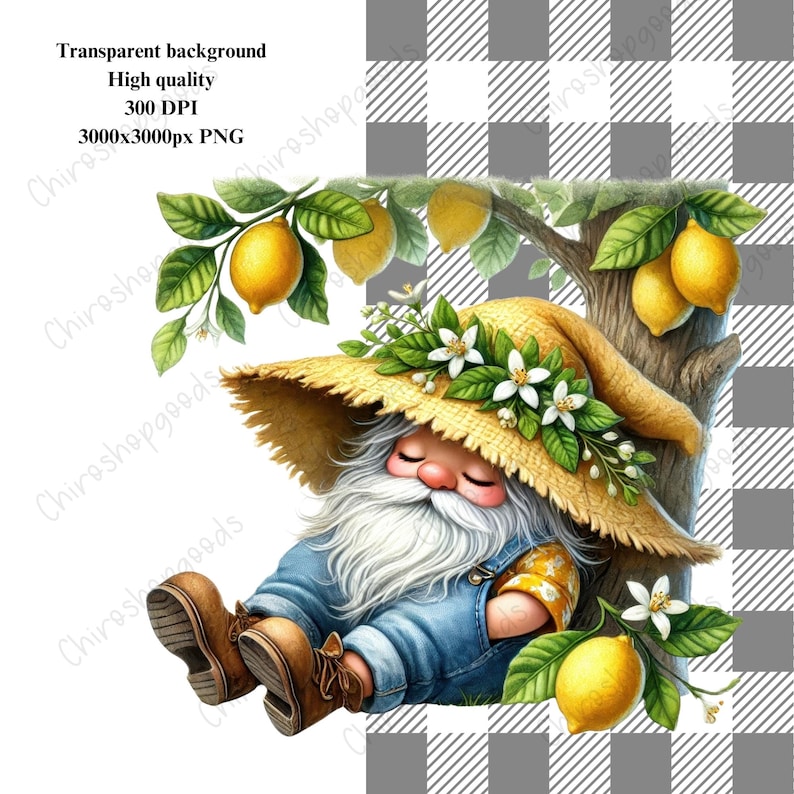 Watercolor Lemon Gnomes Clipart: Summer Citrus PNG (digital Download ...