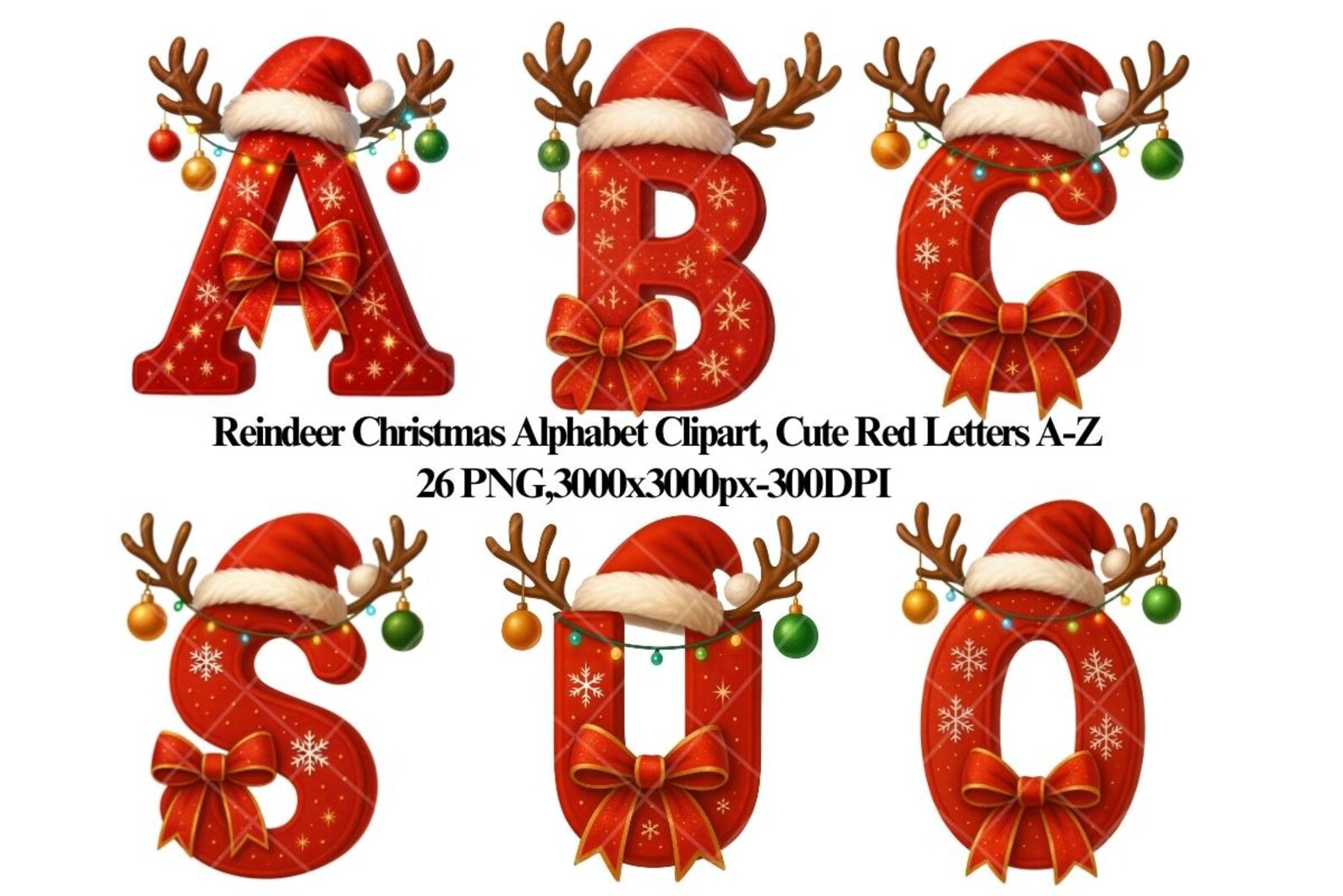 Reindeer Christmas Alphabet Clipart, Red Letters A-Z (PNG) - Etsy