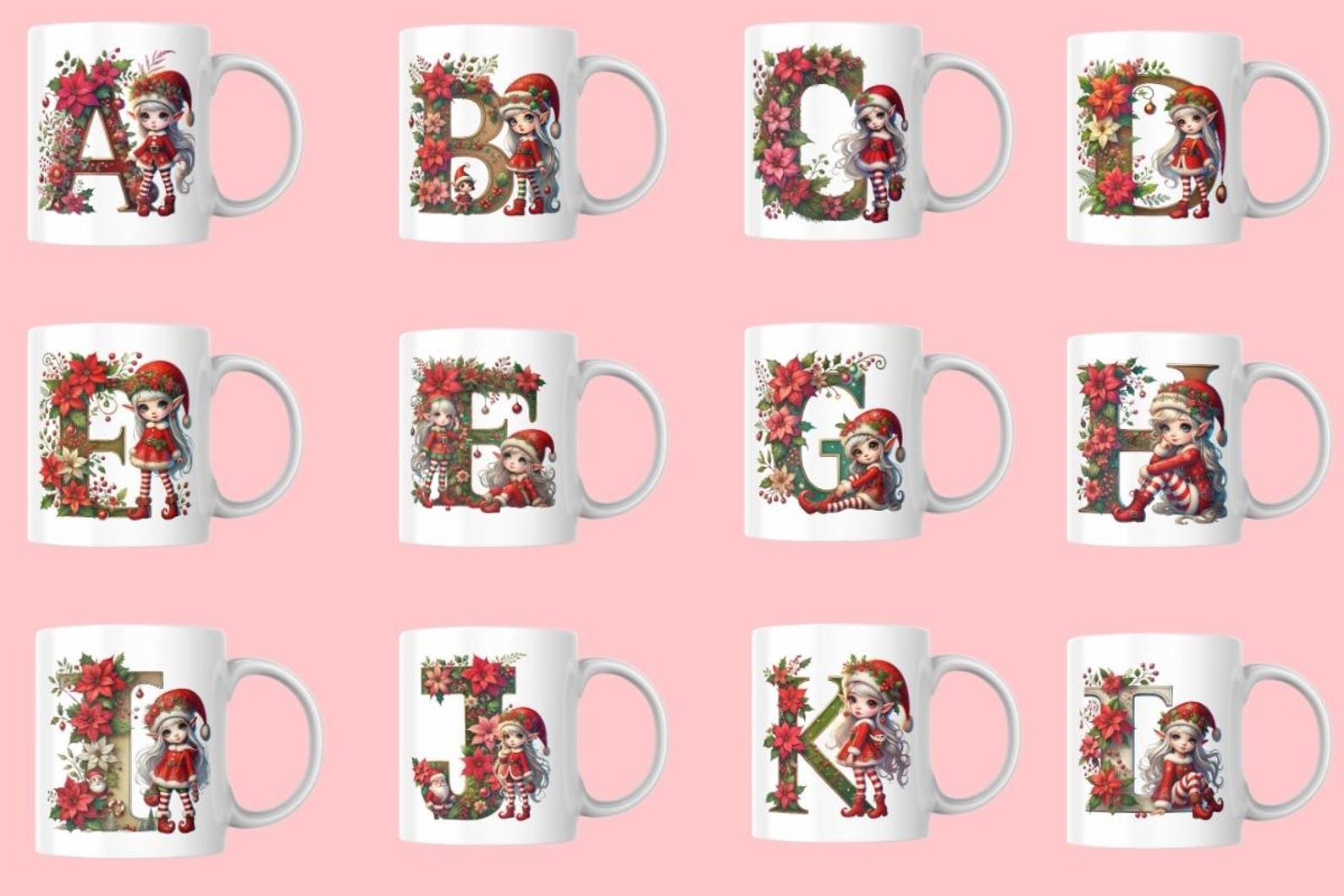 Christmas Alphabet Clipart, Elf Alphabet PNG, Festive Floral Letters ...
