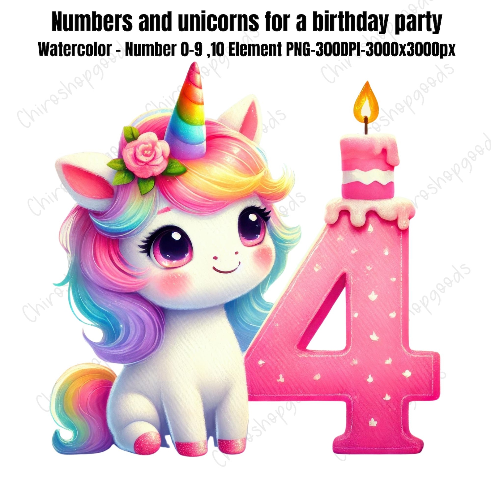 Unicorn Birthday Numbers Clipart Set: Rainbow Party Decorations (pngs ...