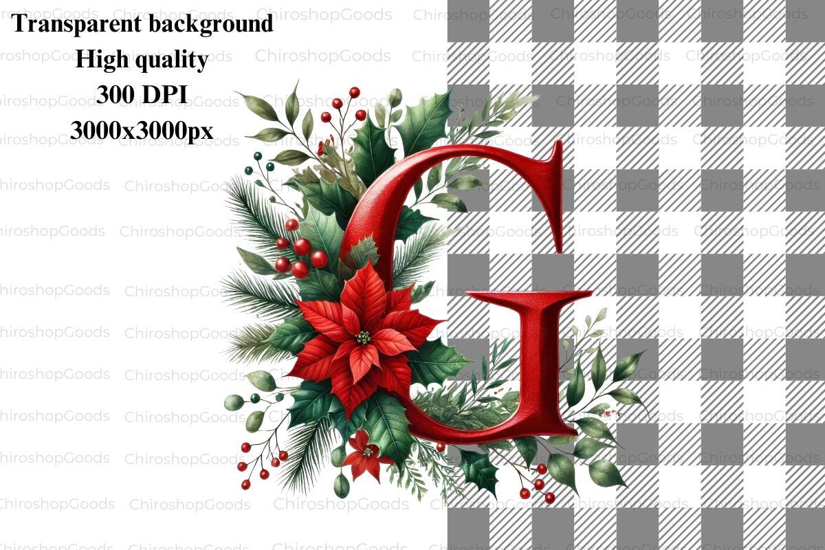 Christmas Alphabet, Clipart, Red Flower Watercolor, PNG Set, Festive ...