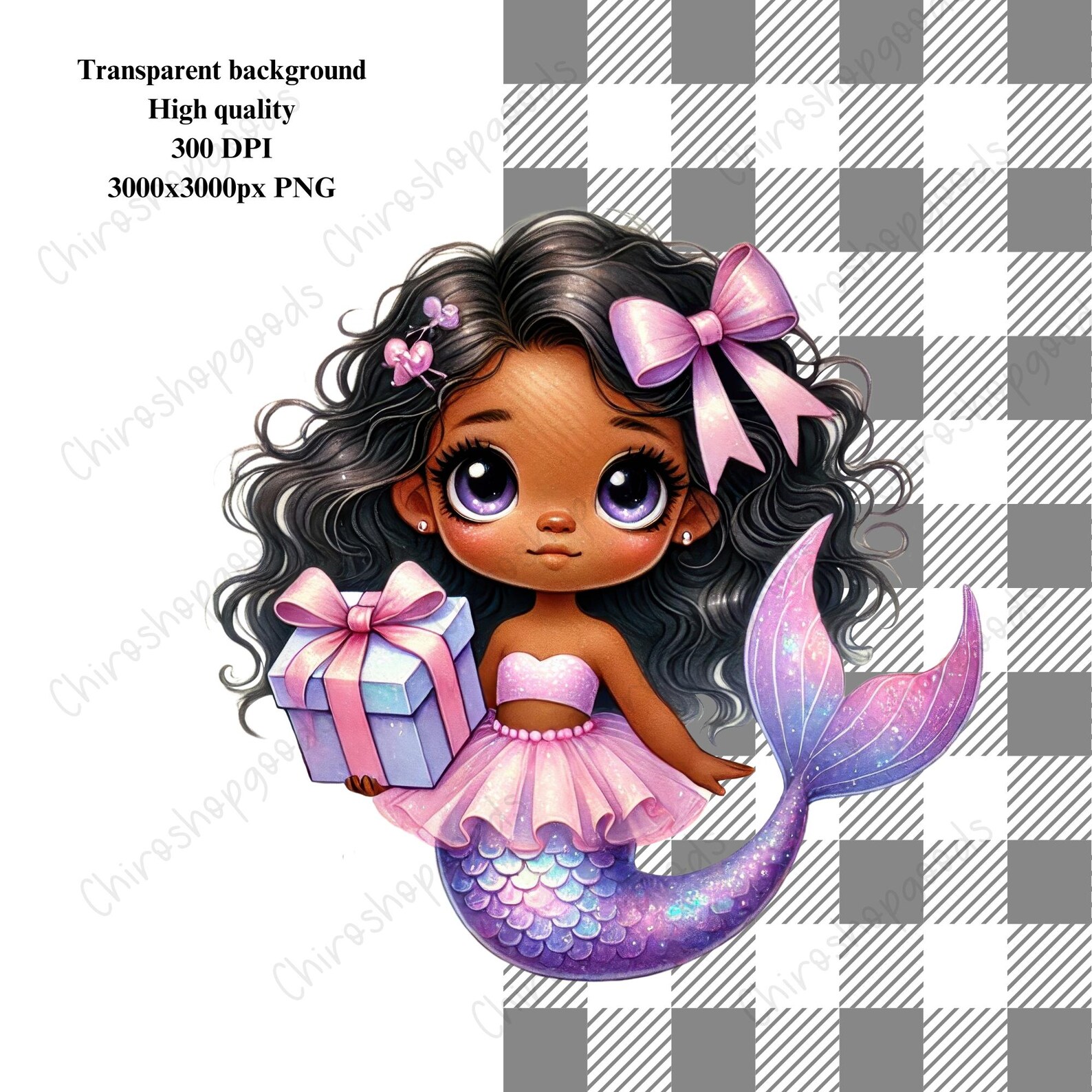 Watercolor African Mermaid Clipart: Birthday PNG (digital Download) - Etsy