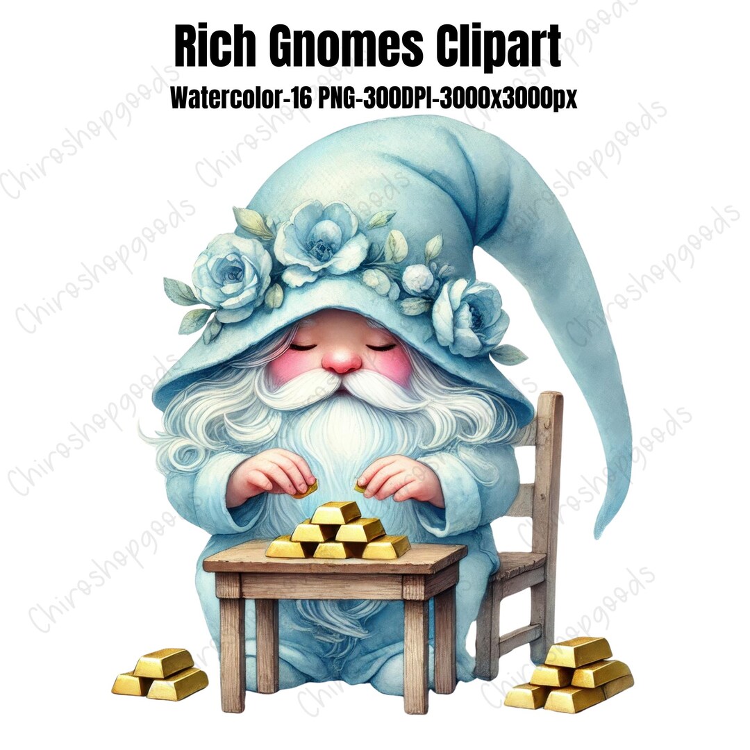 Rich Gnome Watercolor Clipart, Cute Wealthy Gnome PNG, Gold Coin Gnome ...