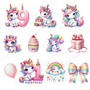 Unicorn Birthday Numbers Clipart Set: Rainbow Party Decorations (pngs ...