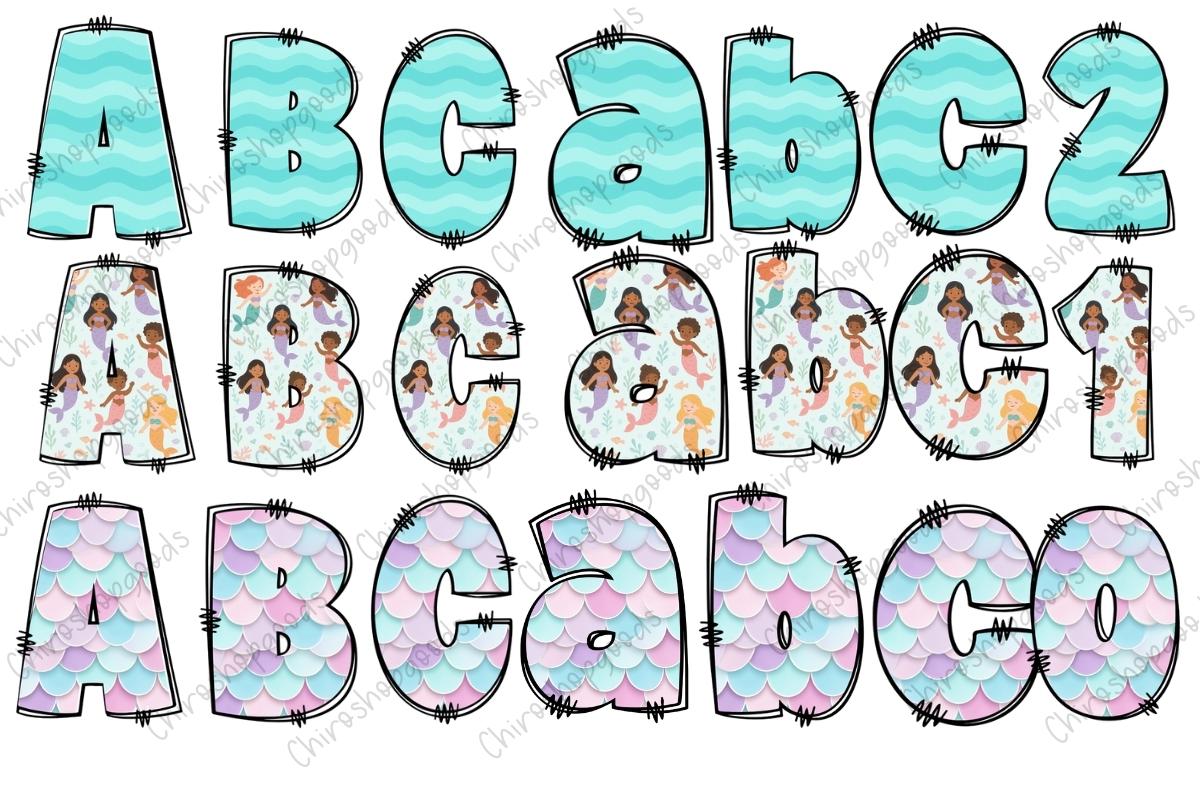 Sea Haven Mermaid Alphabet Clipart Set PNG Bundle With Letters Numbers ...