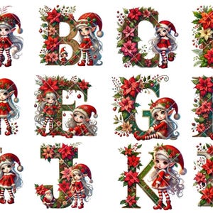 Christmas Alphabet Clipart, Elf Alphabet PNG, Festive Floral Letters ...