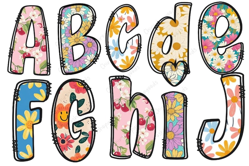 Floral Alphabet Clipart Set: Boho Flower Letters, Numbers (PNG, 300 DPI ...