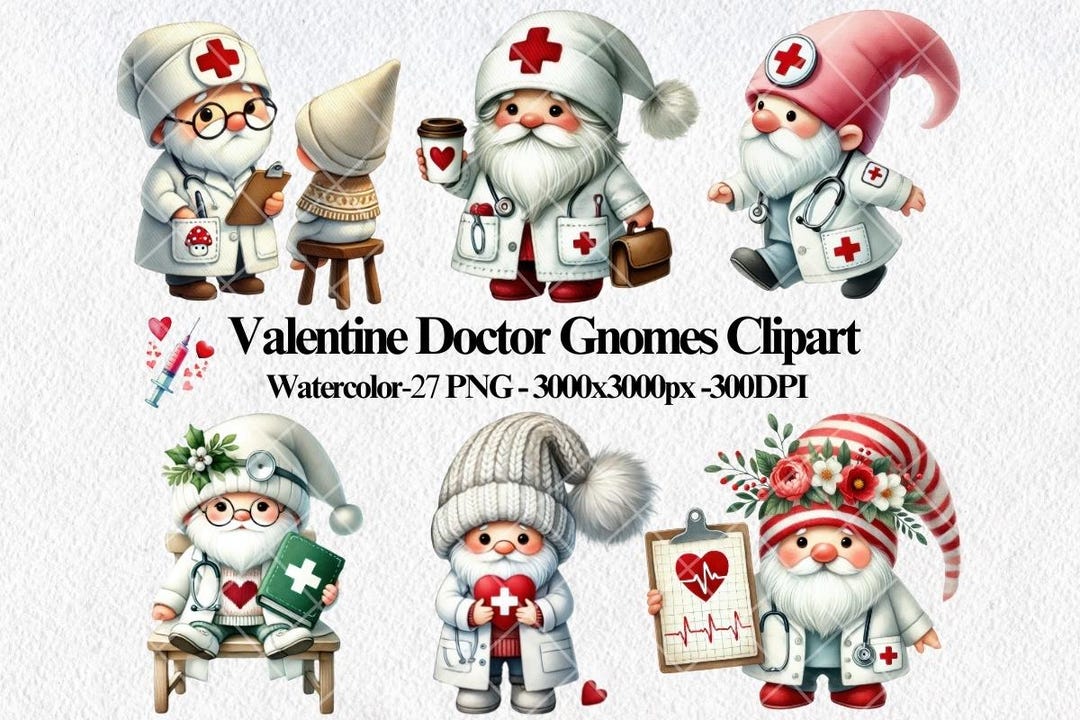 Valentine Doctor Gnomes Clipart, Love, Valentine Doctor, Medical Gnomes ...