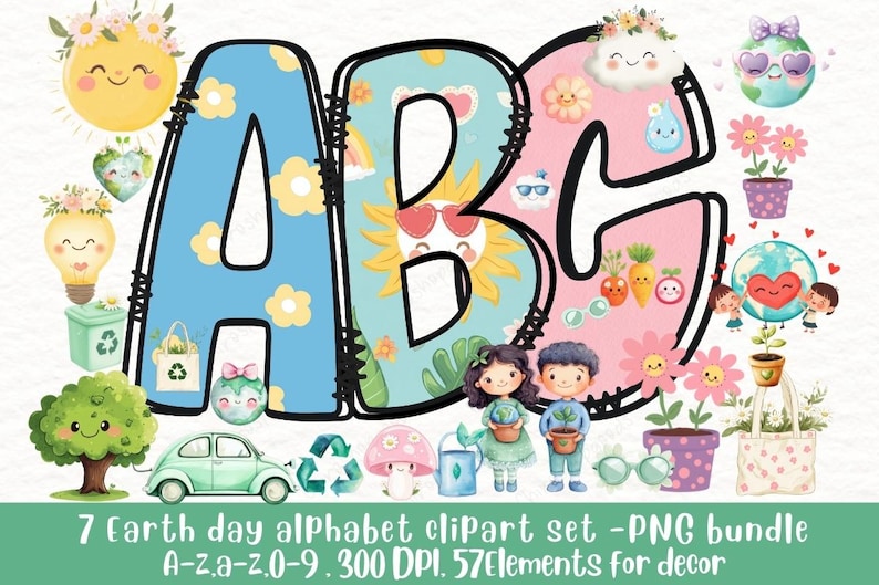 Earth Day Alphabet Clipart: Eco Floral Letters (PNG Bundle) - Etsy