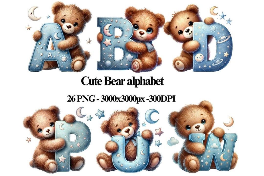 Adorable Teddy Bear Alphabet Clipart Set, Teddy Bear Alphabet, Baby ...