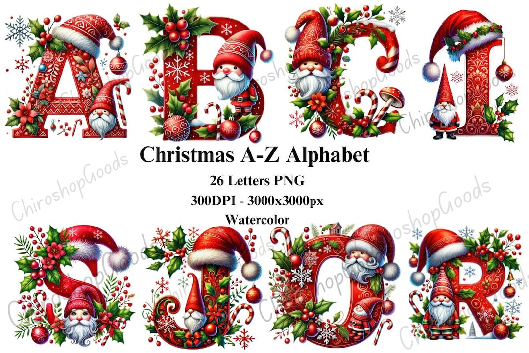 Christmas Watercolor Alphabet Clipart: Gnome Letters (digital Download ...