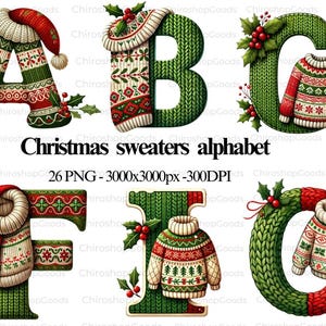 Christmas Sweater Alphabet Clipart: Watercolor Holiday Letters (PNG ...
