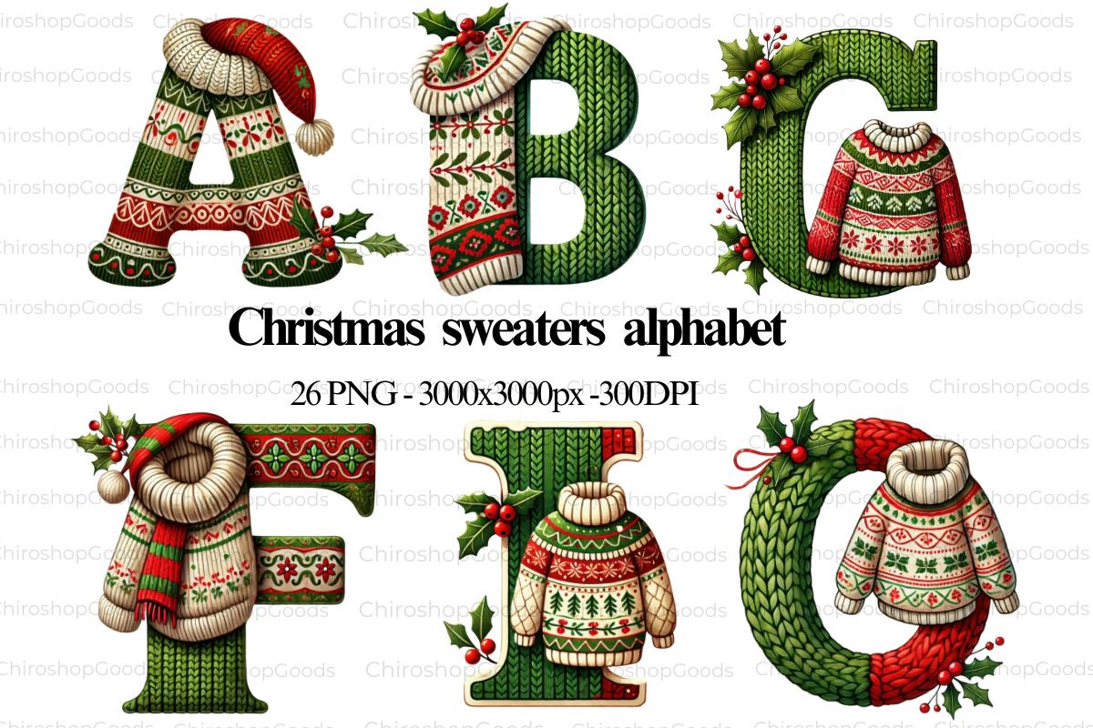 Christmas Alphabet Clipart, Holiday Sweater Letters, Watercolor ...