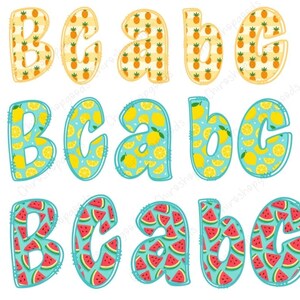 Watercolor Fruit Alphabet Clipart: Summer Letters & Numbers (PNG Bundle ...