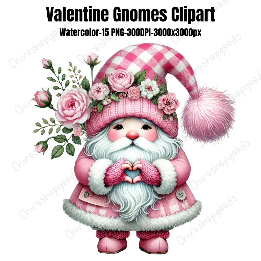Valentine Gnomes Clipart Set, Love Theme, Watercolor PNG With 15 Cute ...
