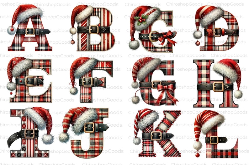 Christmas Alphabet, Watercolor Clipart, Plaid Holiday Letters PNG ...