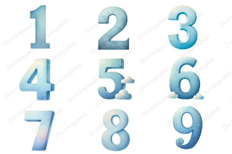 Teddy Bear Birthday Numbers Clipart: Blue Watercolor PNG (digital ...