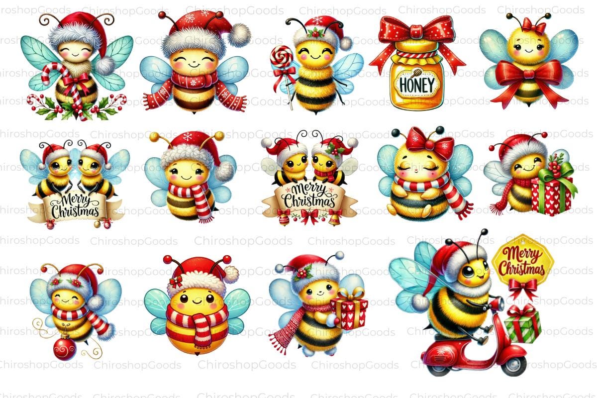 Christmas Bee Clipart, Cute Bee Christmas, Holiday Bee Art, Festive Bee ...