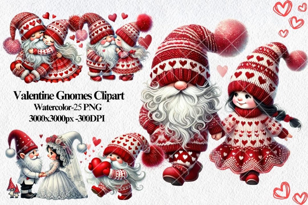 Valentine Gnomes Clipart Bundle, Love, Watercolor PNG Graphics ...