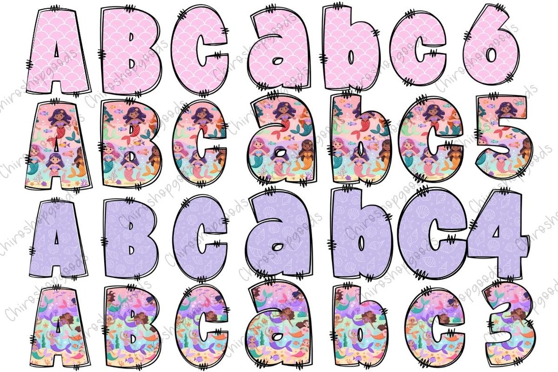 Sea Haven Mermaid Alphabet Clipart Set PNG Bundle With Letters Numbers ...