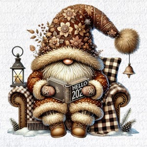 Happy New Year, Gnome Clipart, Watercolor, Festive Gnome, New Year ...