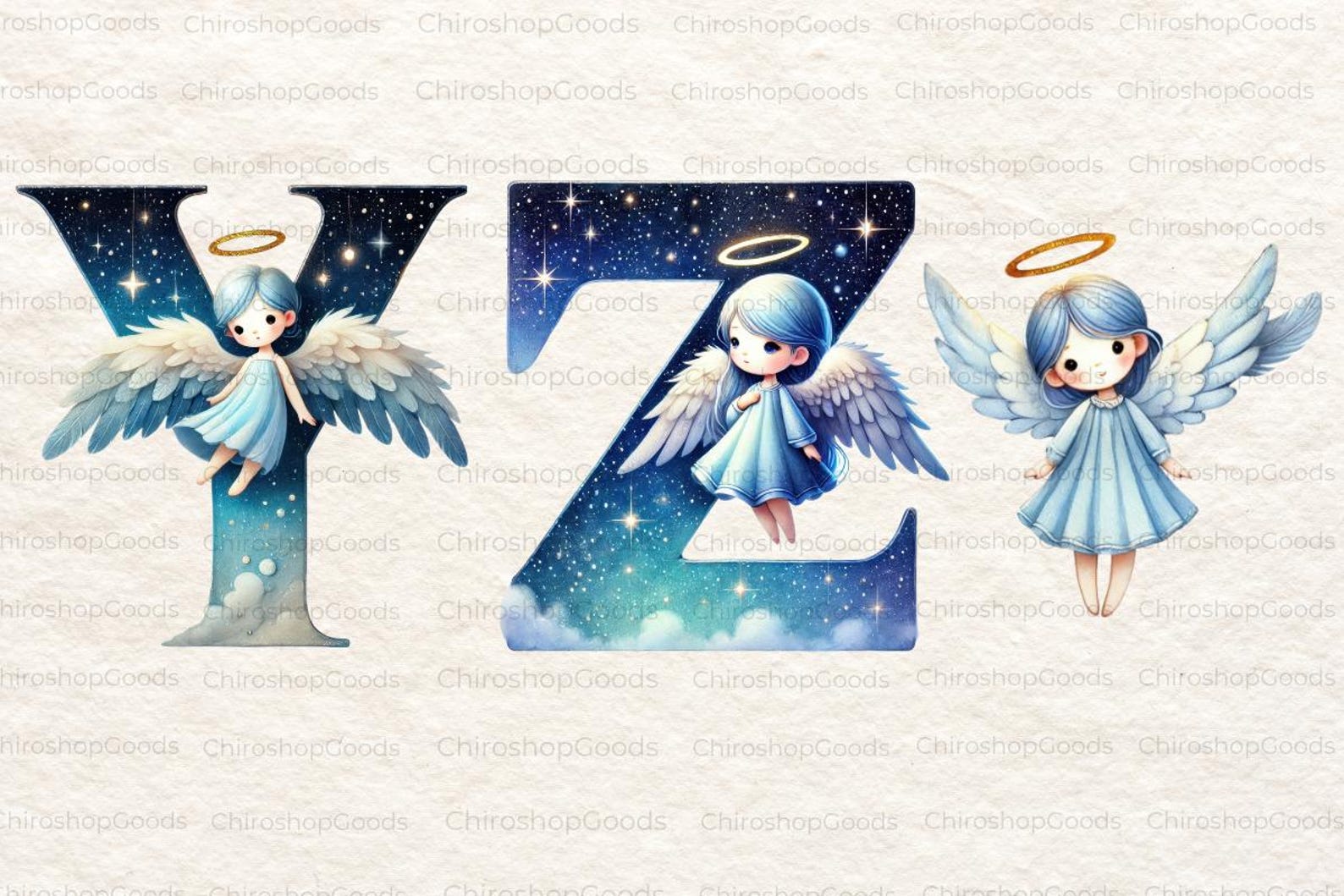 Angels Alphabet Watercolor Clipart, Celestial Letters, PNG, Angel Wings ...