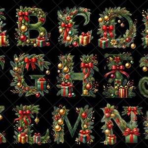 Christmas Pine Alphabet Clipart, Festive Letters (PNG Digital Download ...