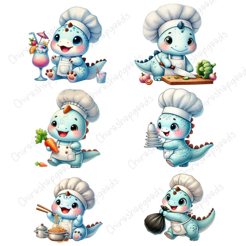 Cute Chef Dinosaur Clipart, Kitchen Theme, Kawaii Dino Cooking PNG ...