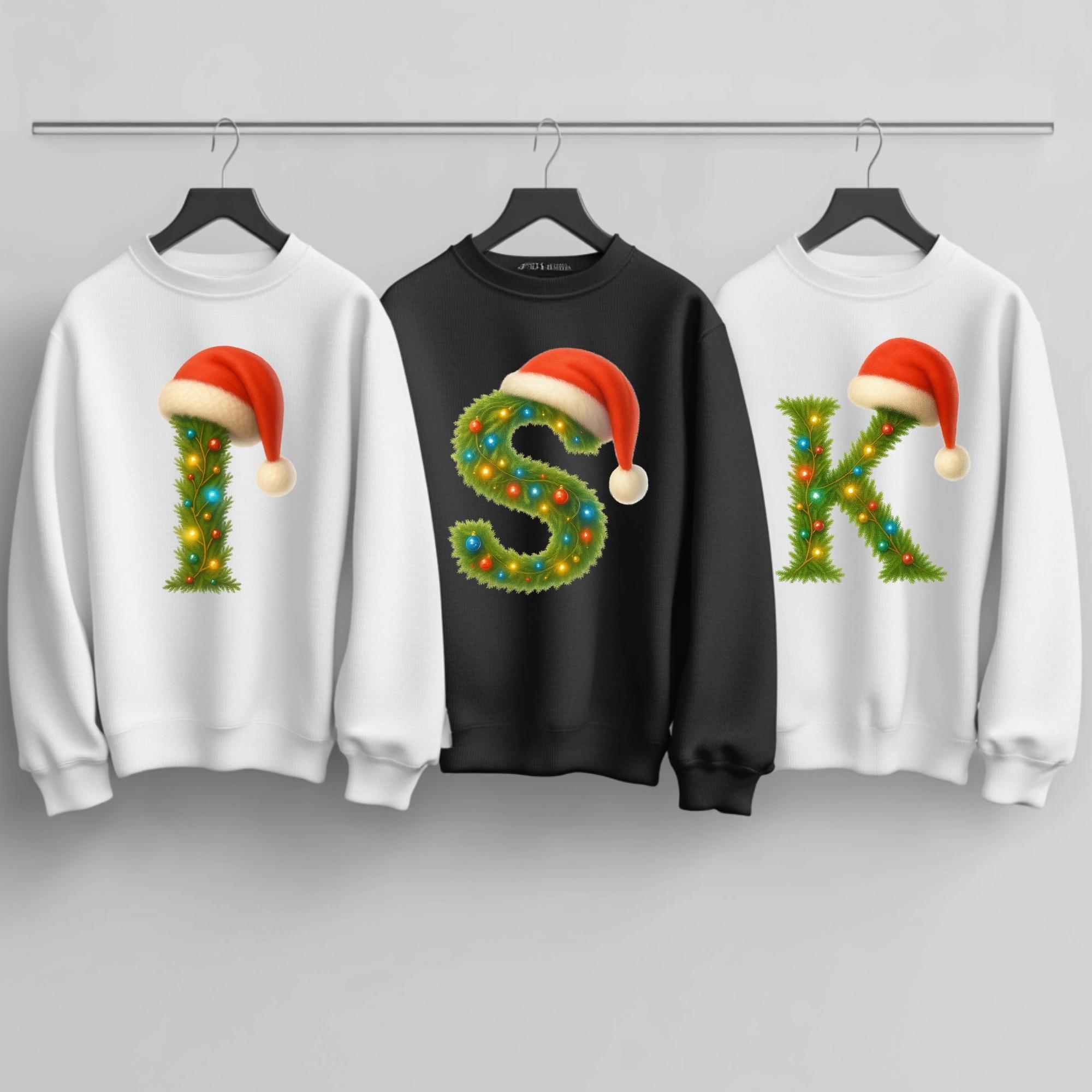 Christmas Alphabet Clipart: Santa Hat Garland Letters (PNG Digital ...