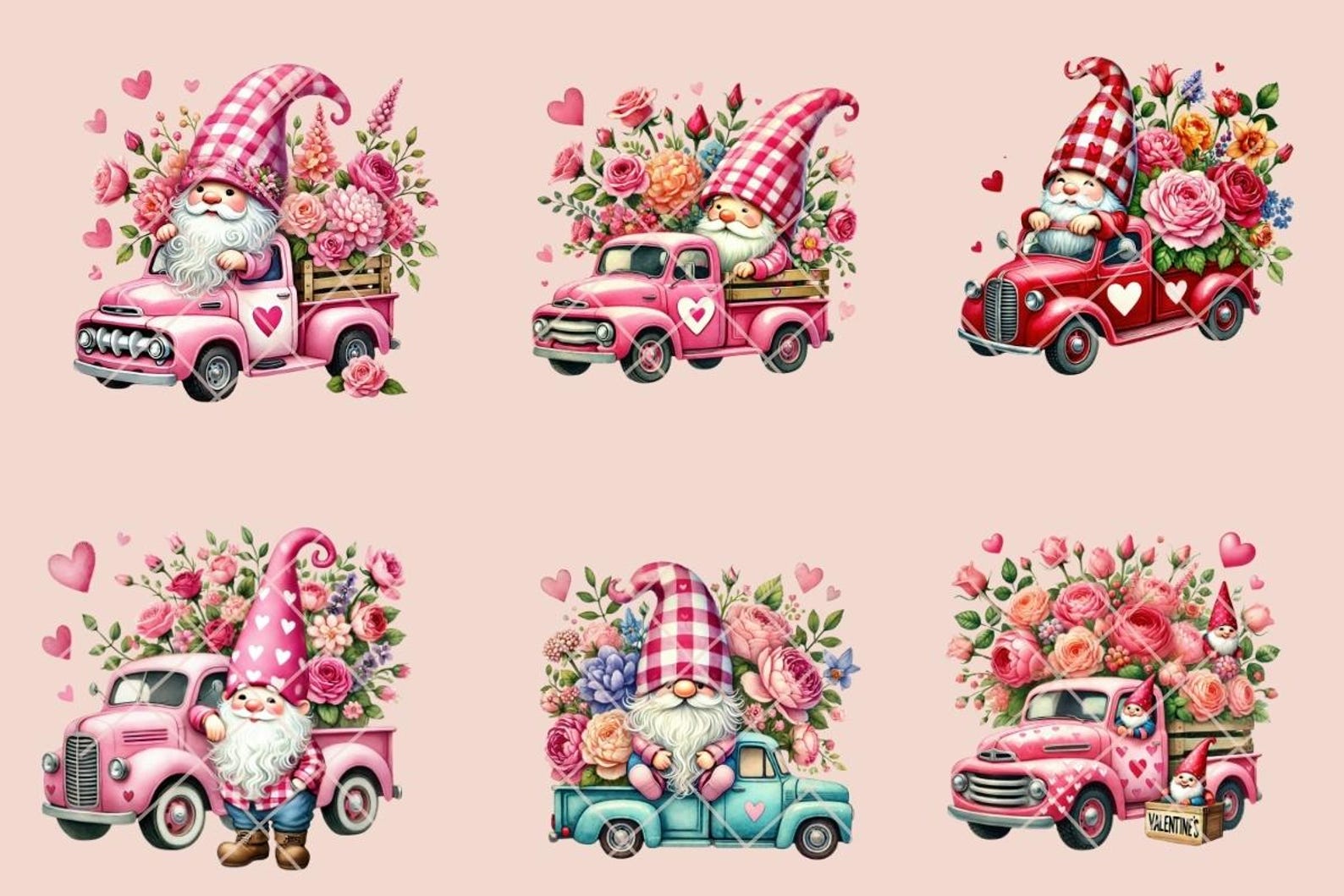Valentine Day Trucks Clipart Bundle, Love, Watercolor Gnome Clipart PNG ...