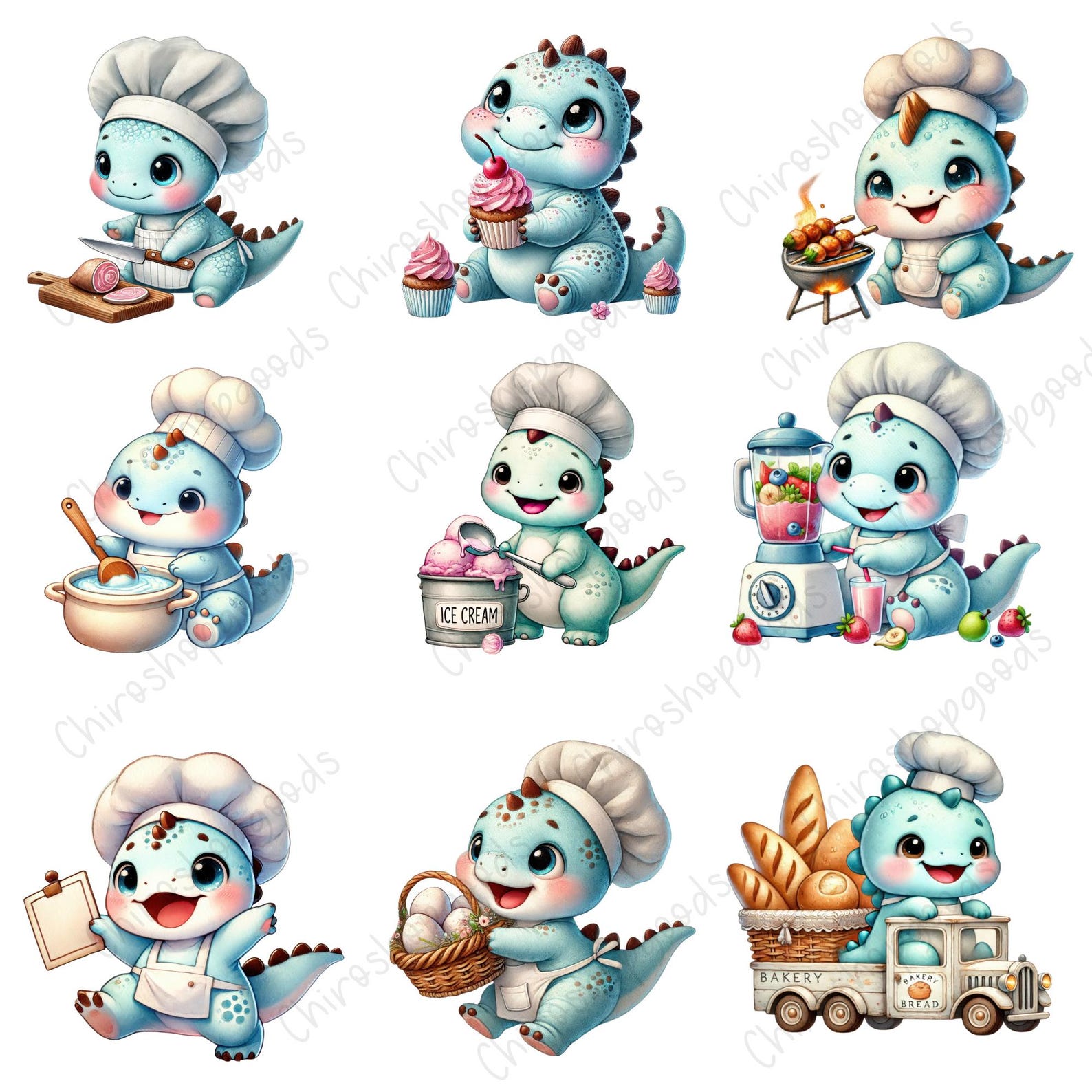 Cute Chef Dinosaur Clipart, Kitchen Theme, Kawaii Dino Cooking PNG ...