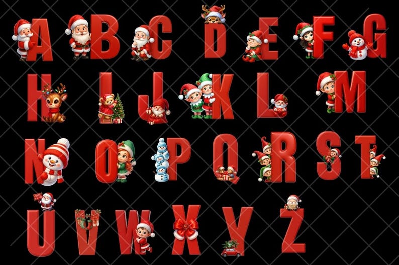Christmas Alphabet Clipart: Red Holiday Letters A-Z (PNG) - Etsy