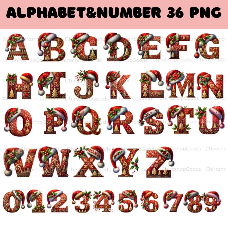Christmas Alphabet, Alphabet Bundle, Watercolor Alphabet, Bundle, 6 ...
