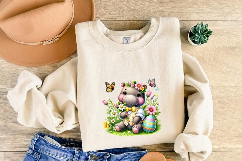 Easter Hippo Clipart Bundle With 14 Cute PNG Images, Easter Day, Spring ...