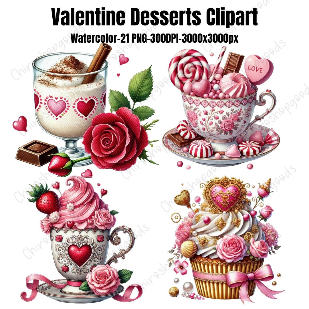 Valentine Desserts Clipart Bundle, Love Themed Clipart,21 PNG ...