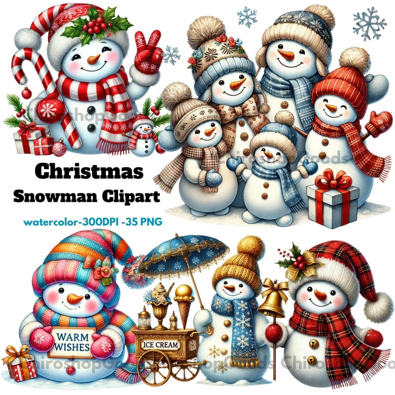 Snowman, Christmas Snowman, Watercolor Clipart, Cute Snowman, Christmas ...
