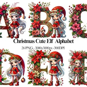 Christmas Alphabet Clipart, Elf Alphabet PNG, Festive Floral Letters ...