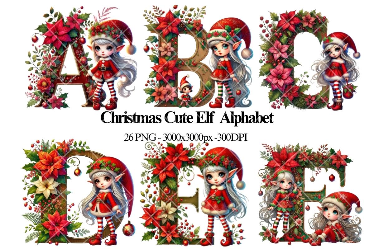 Christmas Alphabet Clipart, Elf Alphabet PNG, Festive Floral Letters ...